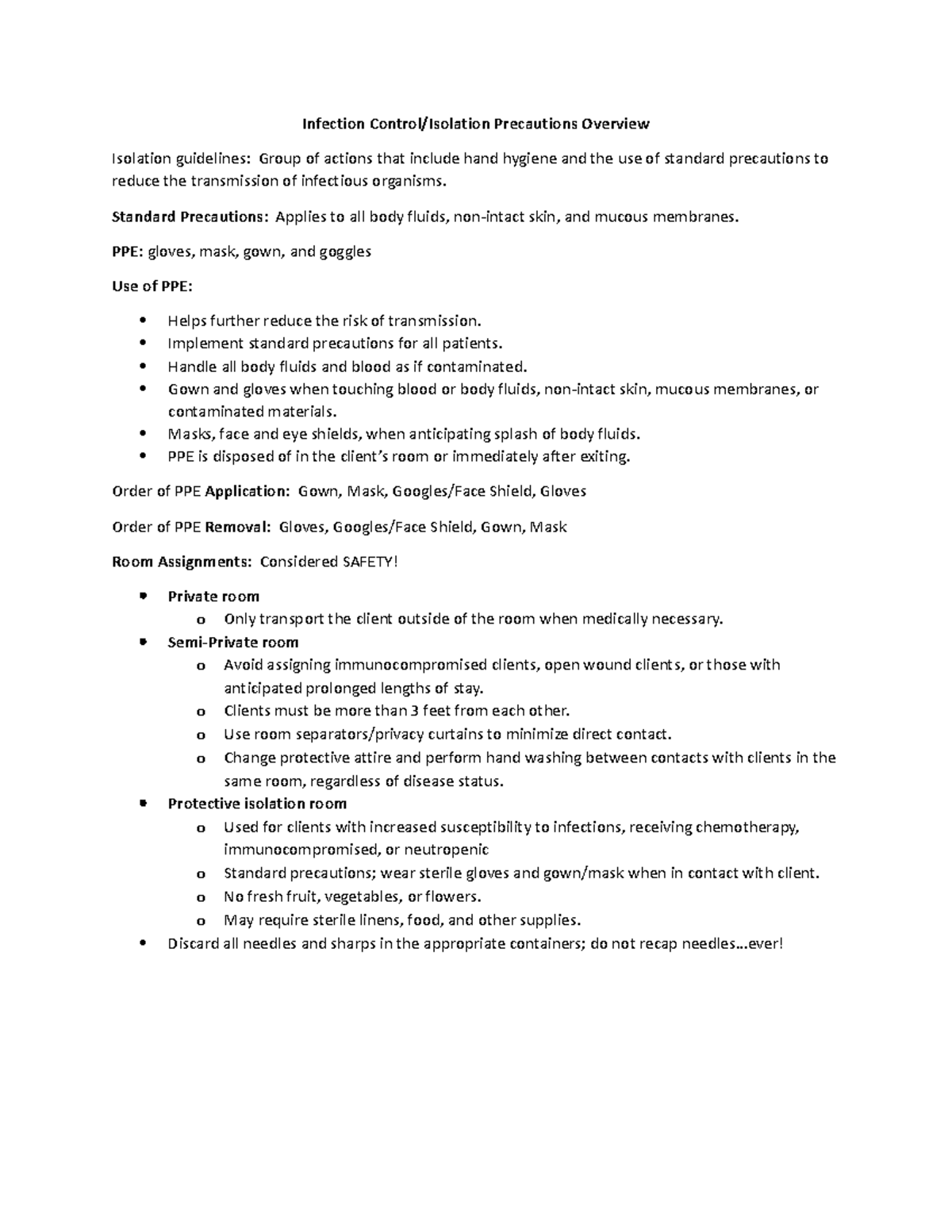 Isolation Precautions Overview - Infection Control/Isolation ...