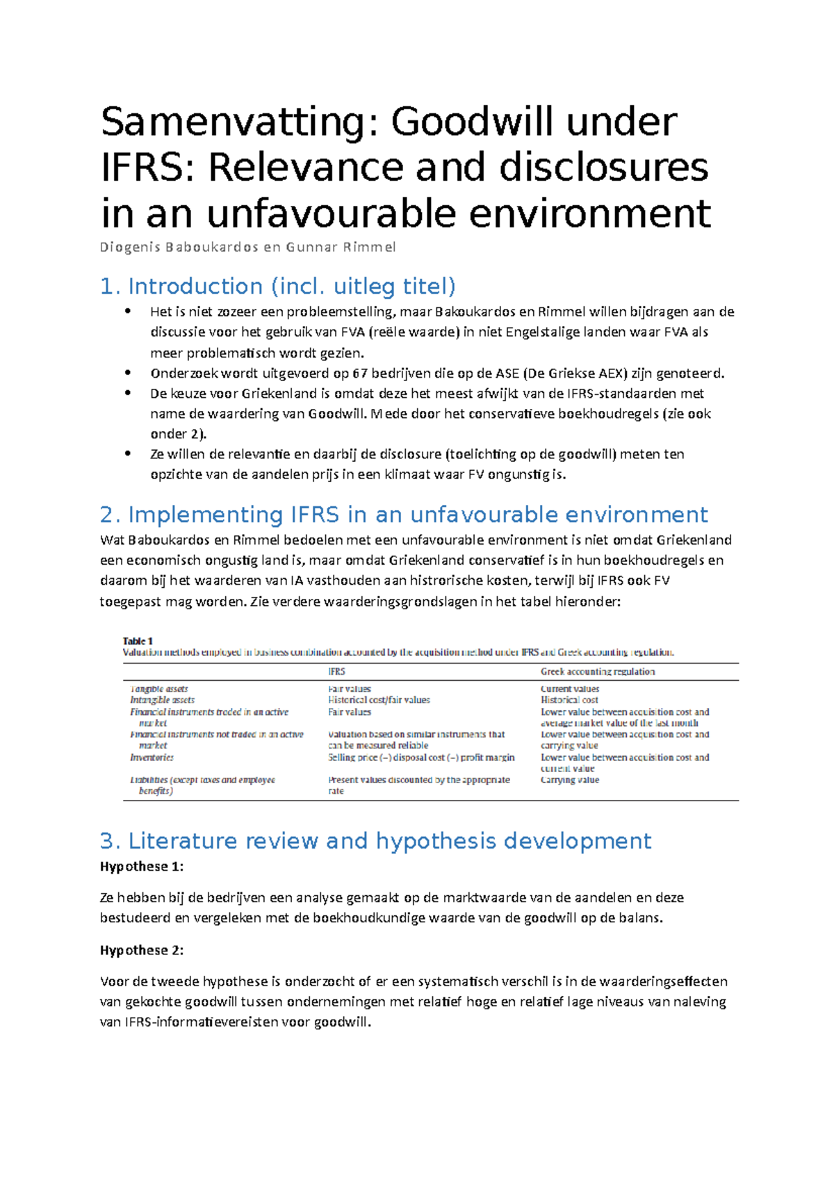 Samenvatting Goodwill under IFRS - Samenvatting: Goodwill under IFRS ...