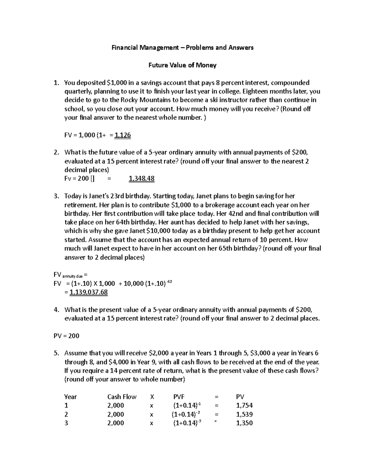 Problems and Answers - Future Value of Money - Financial Management ...