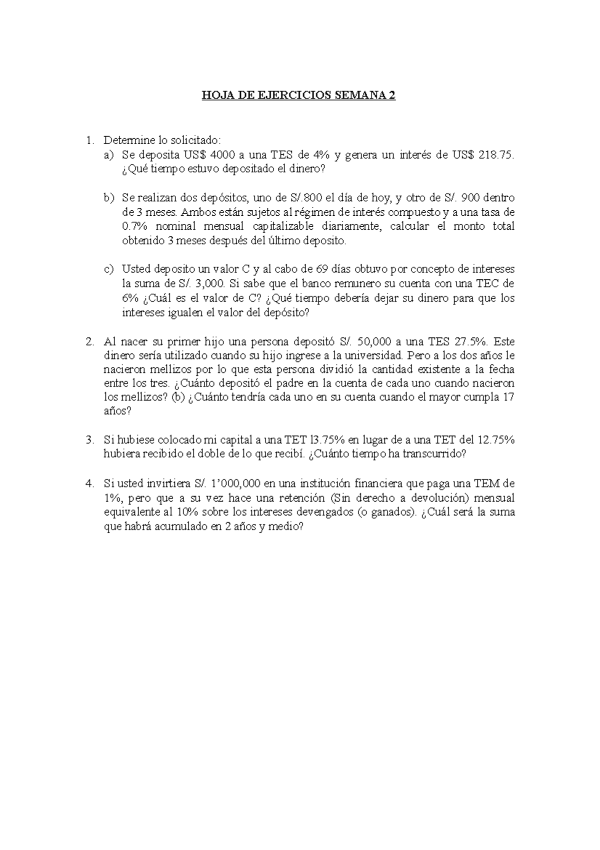 HOJA DE Ejercicios SEM2 Resuelto Matefi - HOJA DE EJERCICIOS SEMANA 2 ...