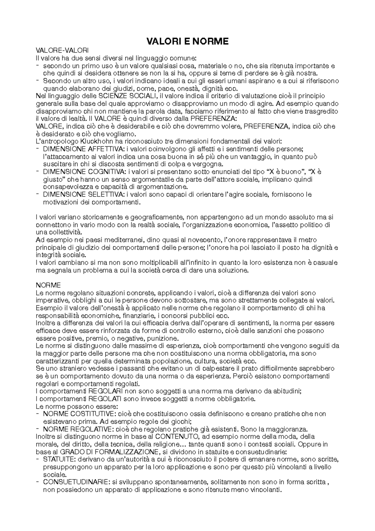 Valori E Norme - VALORI E NORME VALORE-VALORI Il valore ha due sensi ...