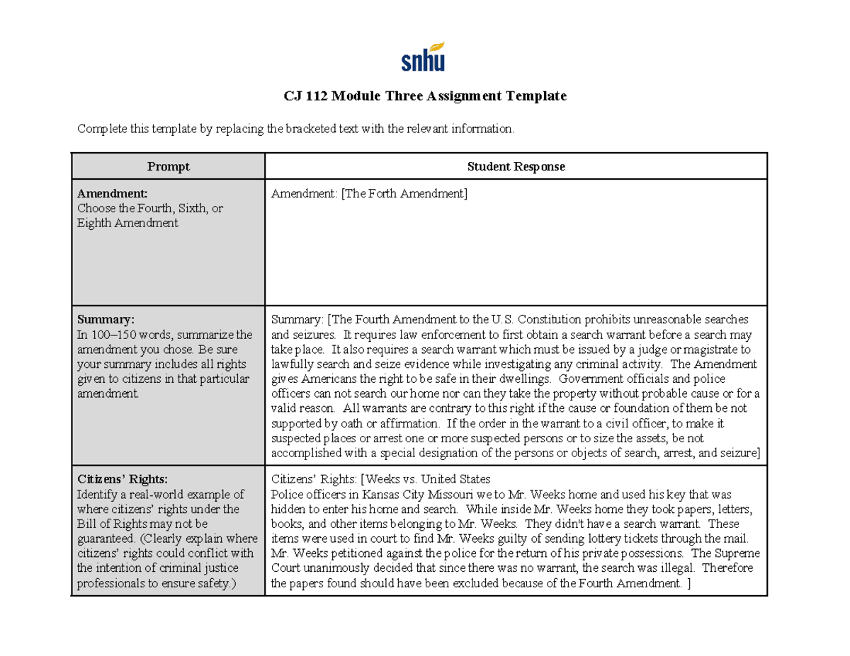 CJ 112 Module Three Assignment Template - CJ 112 Module Three Assignment Template Complete this ...