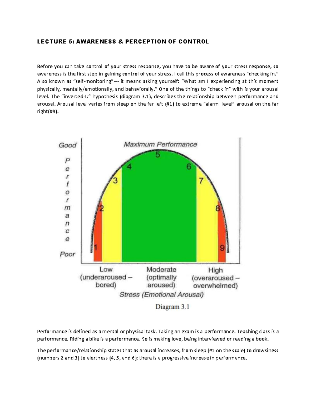 Lecture 5 - LECTURE 5: AWARENESS & PERCEPTION OF CONTROL Before you can ...