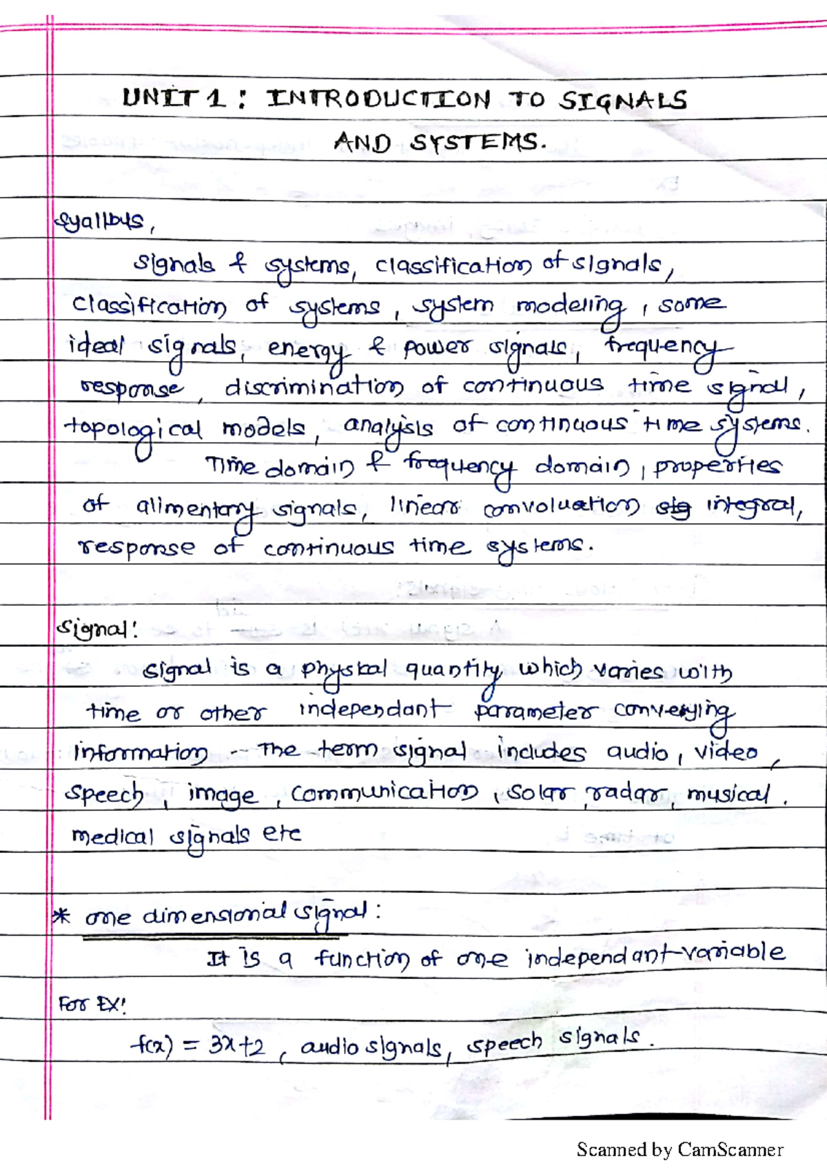 Signals and Systems Unit 1 - UNIT 1 : INTRODUCTION TO SIGNALS AND ...