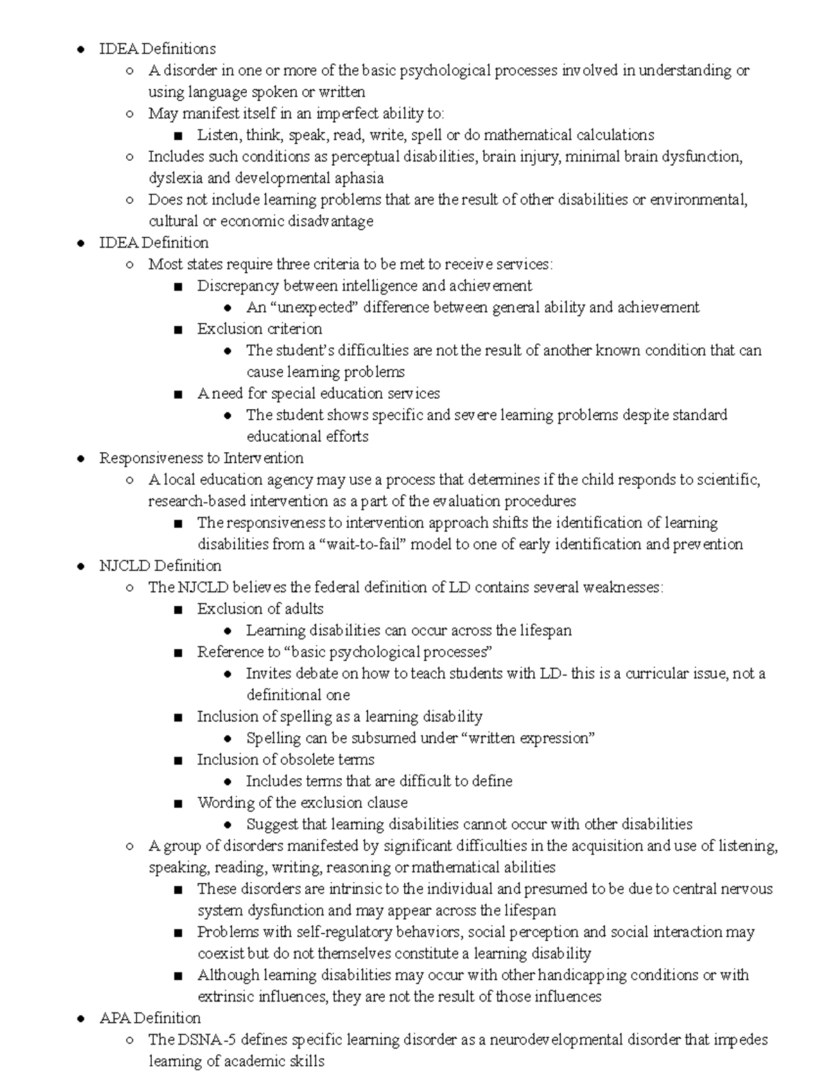 SPED 200 Chapter 5 Notes - IDEA Definitions A disorder in one or more ...