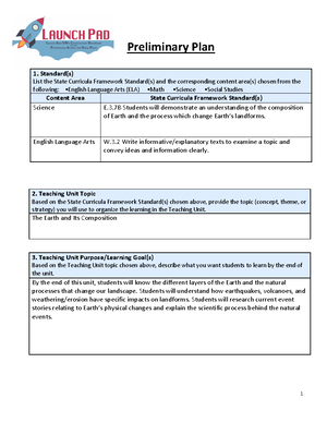 Language Arts Unit Plan - Preliminary Plan 2. Teaching Unit Topic Based ...