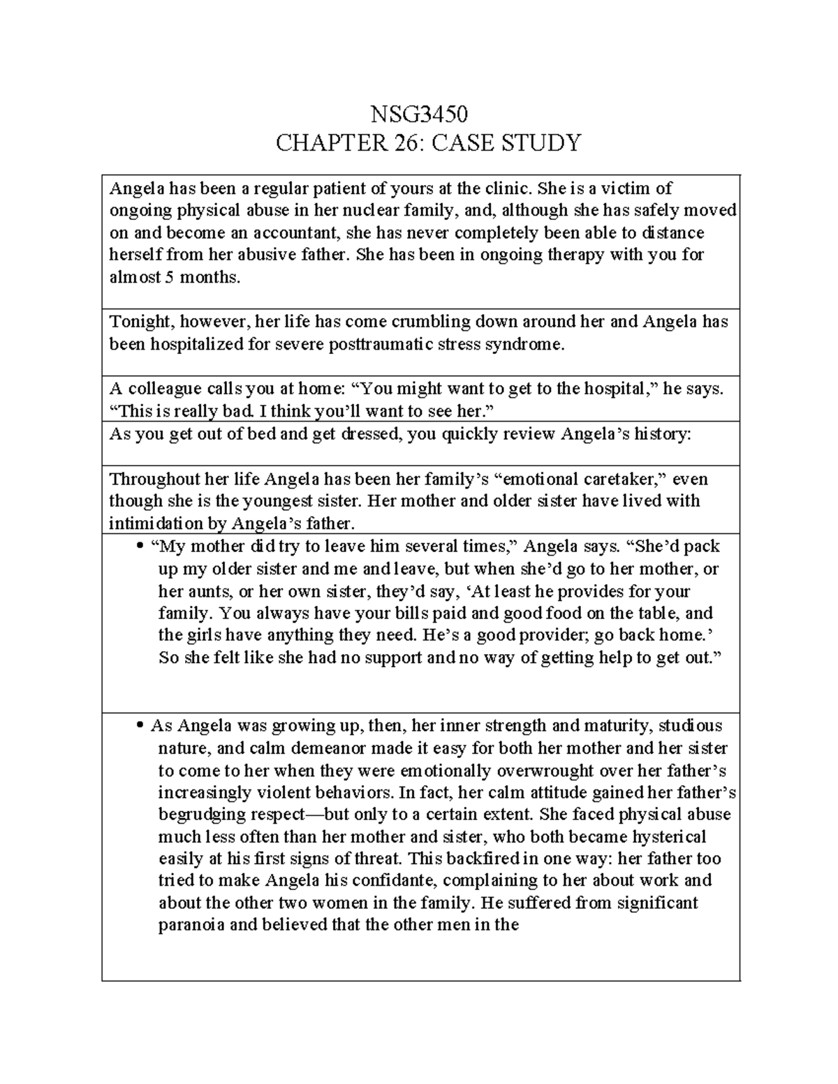 Disaster and Crisis Case Study-1 - NSG CHAPTER 26: CASE STUDY Angela ...