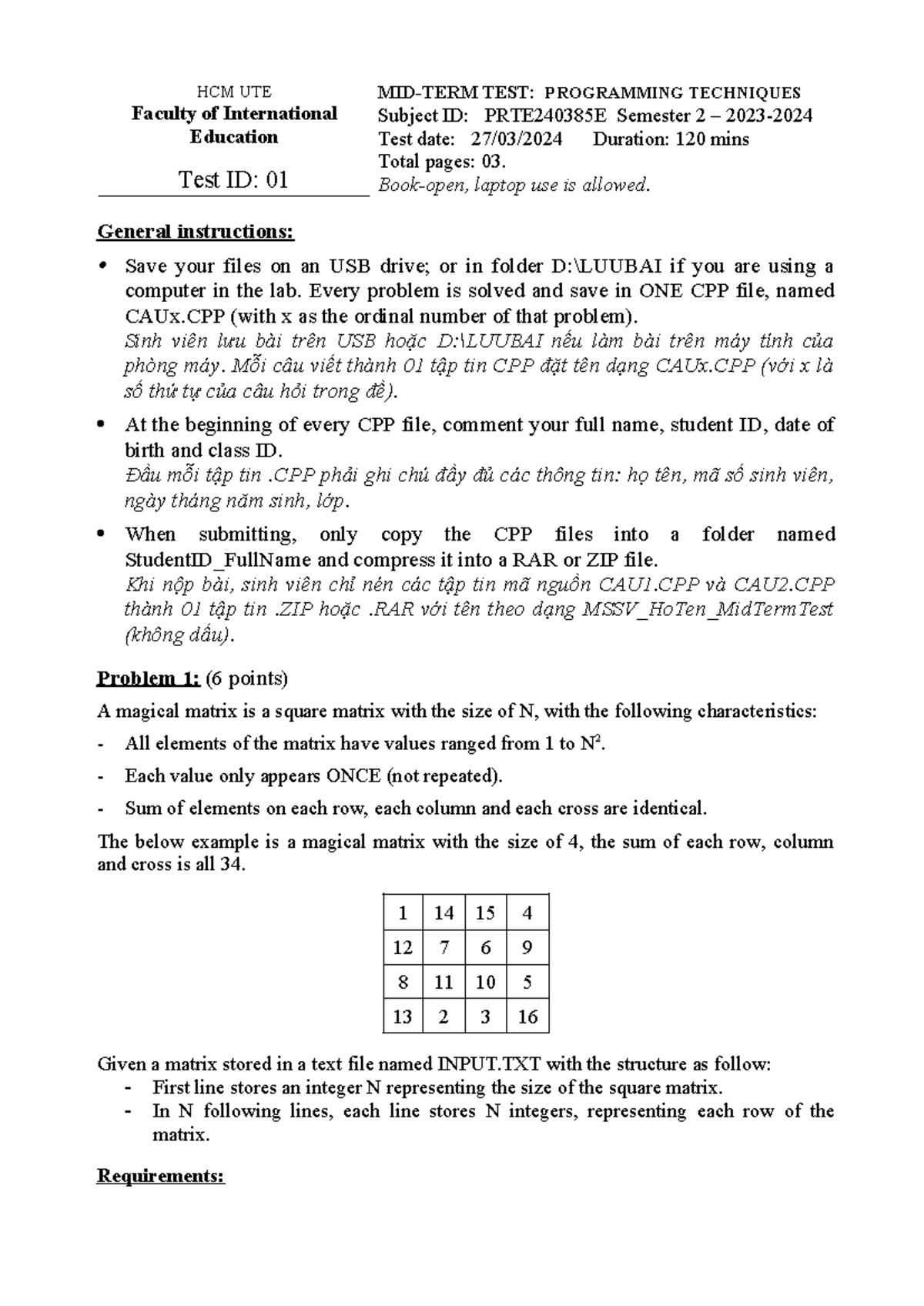 2024 Mid Term Test - HCM UTE Faculty of International Education MID ...