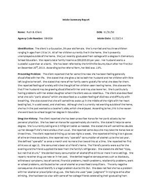 Intake Summary Report - Intake Summary Report Name: Jordan B. Client ...