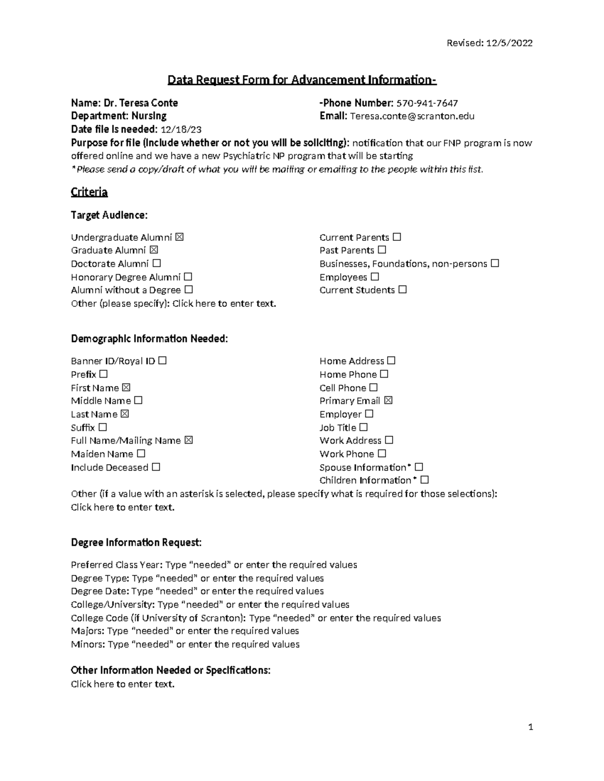 Request Form for Advancement Data - Revised: 12/5/ Data Request Form ...