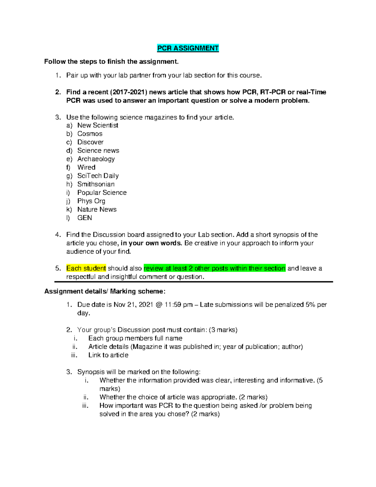 PCR Assignment - PCR - PCR ASSIGNMENT Follow the steps to finish the ...