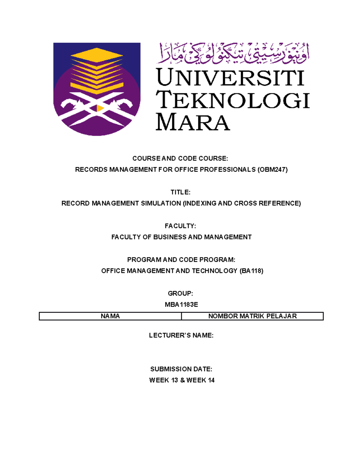 OBM247 - Record Management Simulation (Indexing & Cross-Reference ...