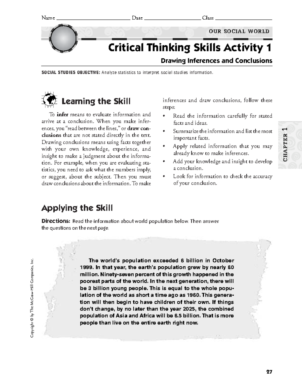 Critical thinking skill activity - SOCIAL STUDIES OBJECTIVE: Analyze ...