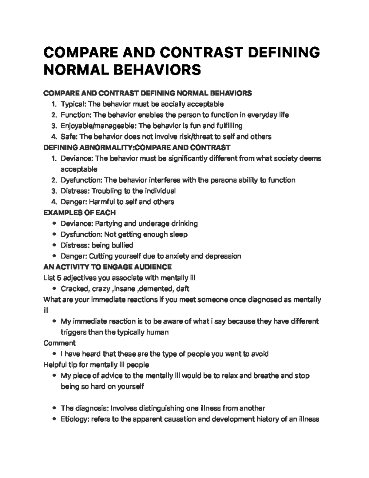 Compare AND Contrast Defining Normal Behaviors - C O M PA R E A N D C O ...