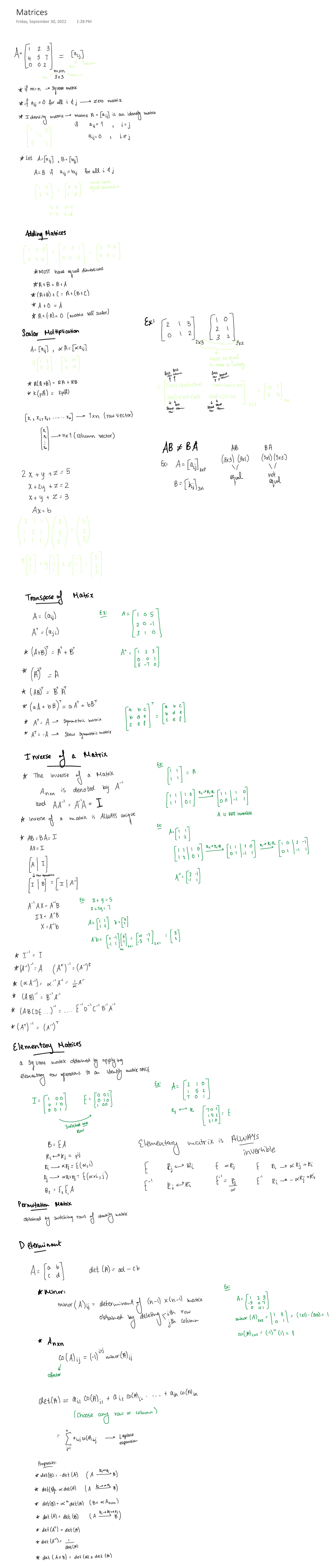 Matrices - MA 125 - Matrices Friday, September 30, 2022 1:28 PM - Studocu