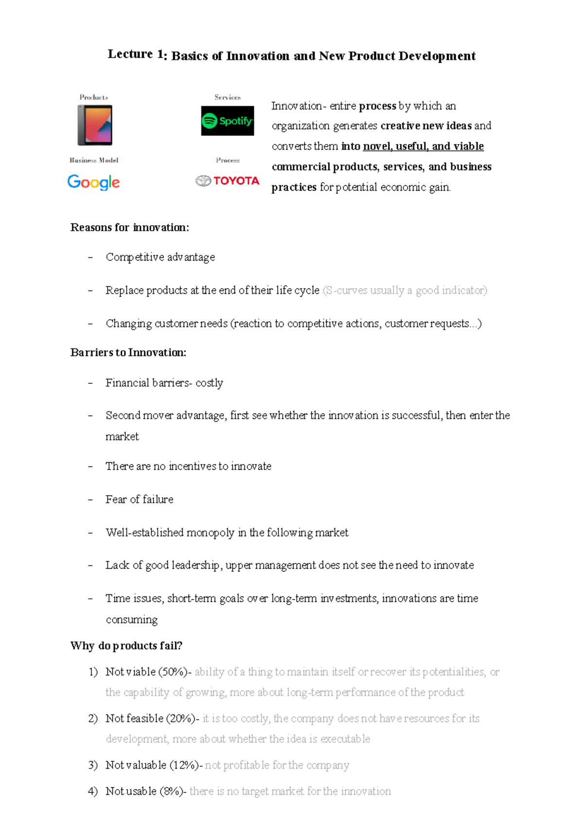 NPD summary - Wintersemester - Lecture 1: Basics of Innovation and New ...