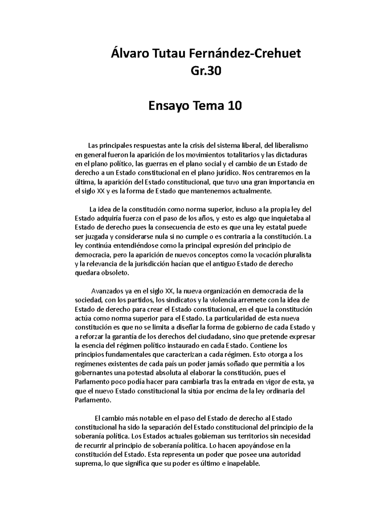 Ensayo Tema 10 - Álvaro Tutau Fernández-Crehuet Gr. Ensayo Tema 10 Las ...