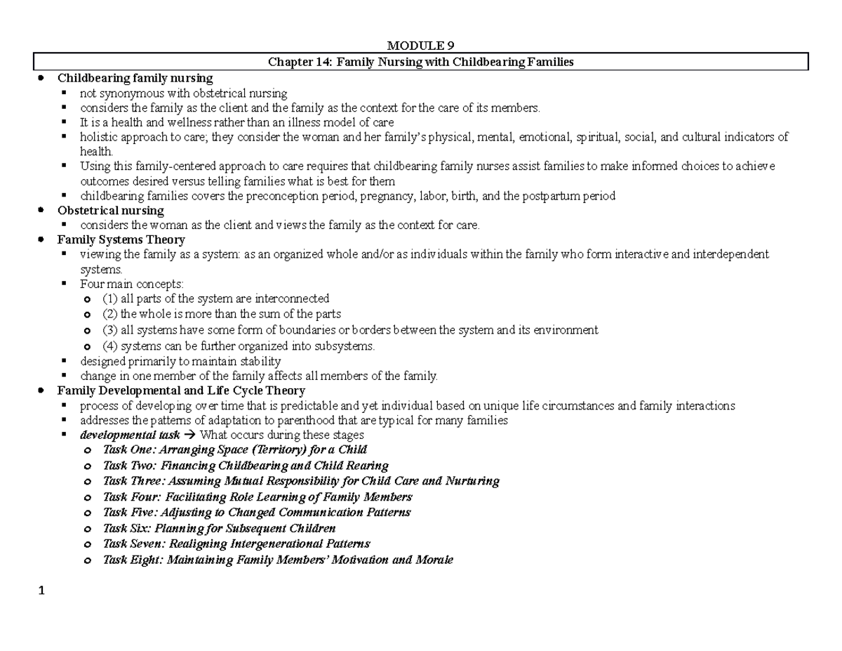 300 Module 9 Notes - Chapter 14: Family Nursing with Childbearing ...