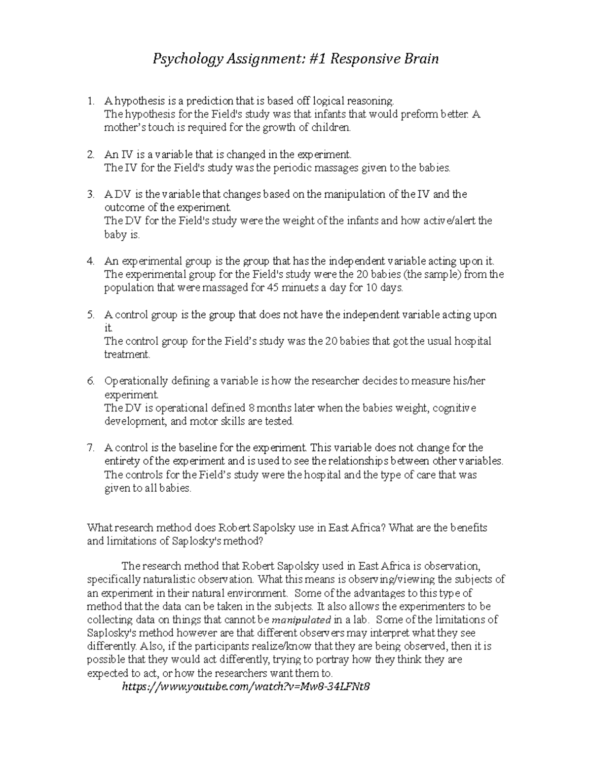 Assignment#1-Responsive Brain - Psychology Assignment: #1 Responsive ...