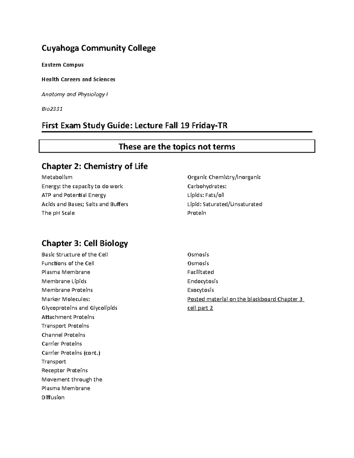 Bio2331-F-TR-studyguidefirsts Fall 19 - Cuyahoga Community College ...