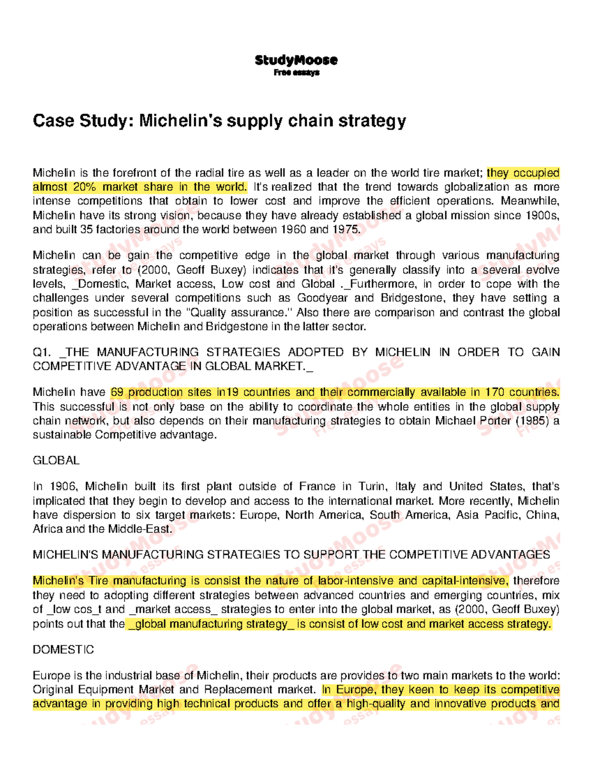 Case Study Michelins supply chain strategy - Case Study: Michelin's ...