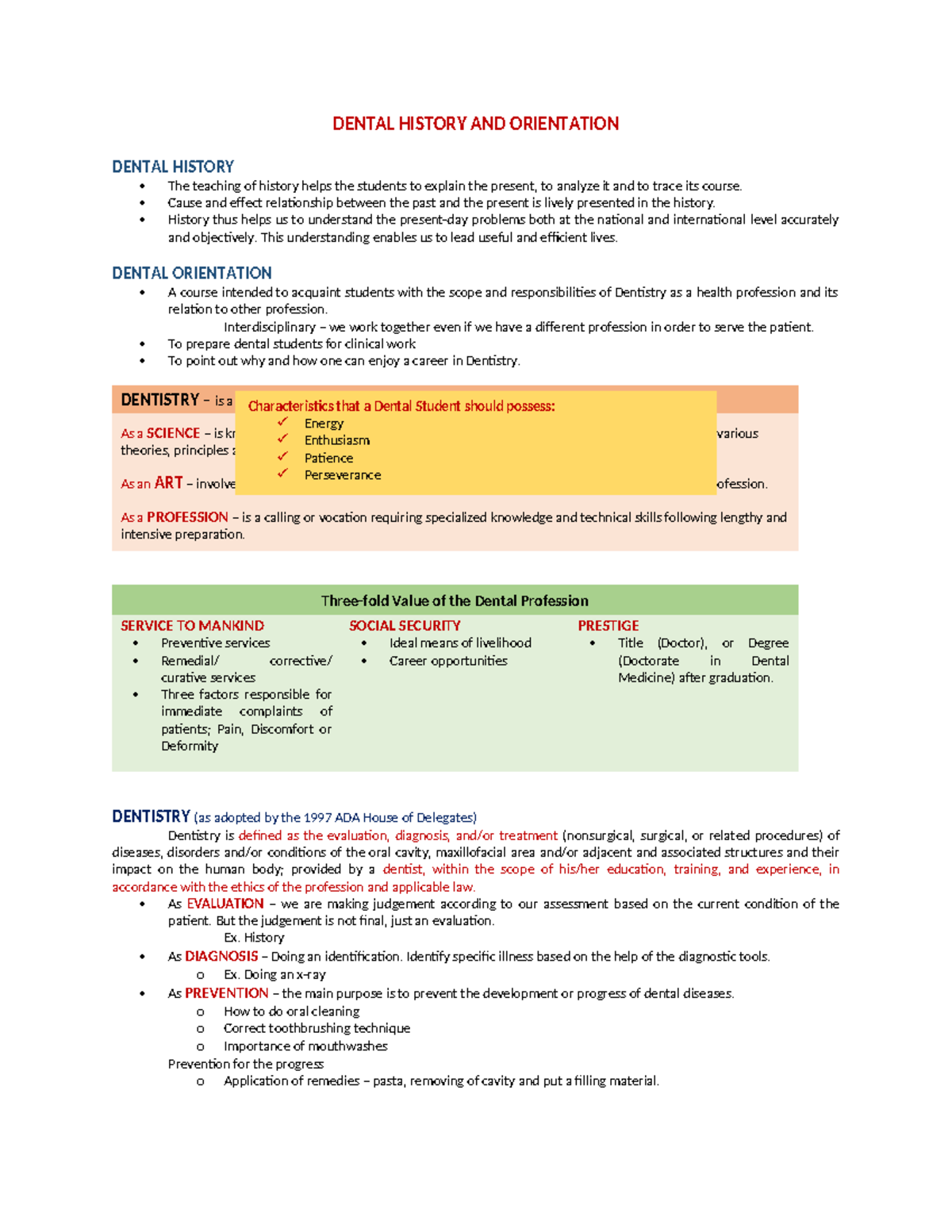 Perspective in Dentistry - DENTAL HISTORY AND ORIENTATION DENTAL ...