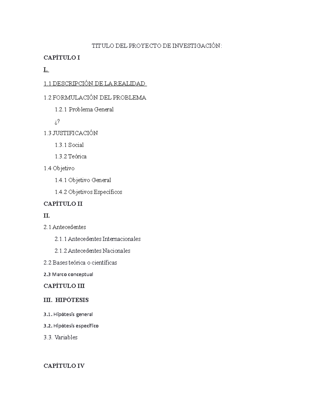 Titulo DEL Proyecto DE Investigación Esquema - TITULO DEL PROYECTO DE ...