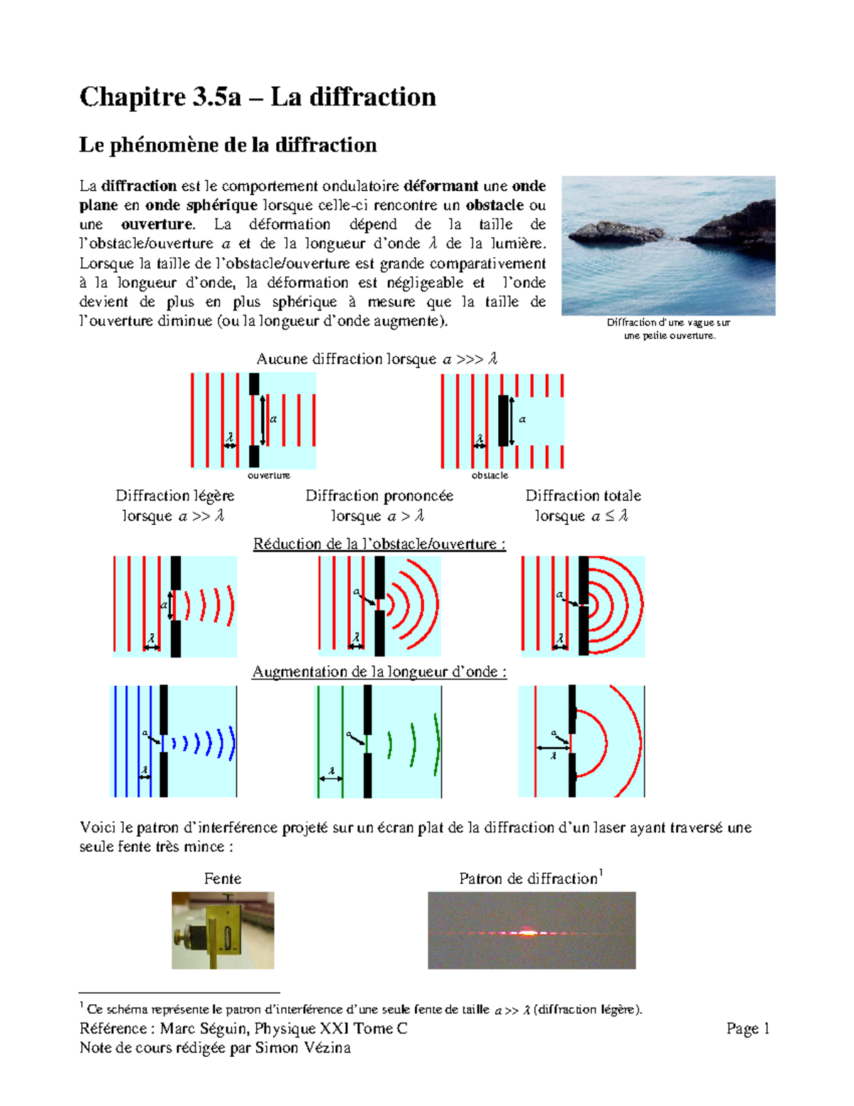 Chap 3.5 la diffraction - Chapitre 3 – La diffraction Le phénomène de la diffraction ####### La ...