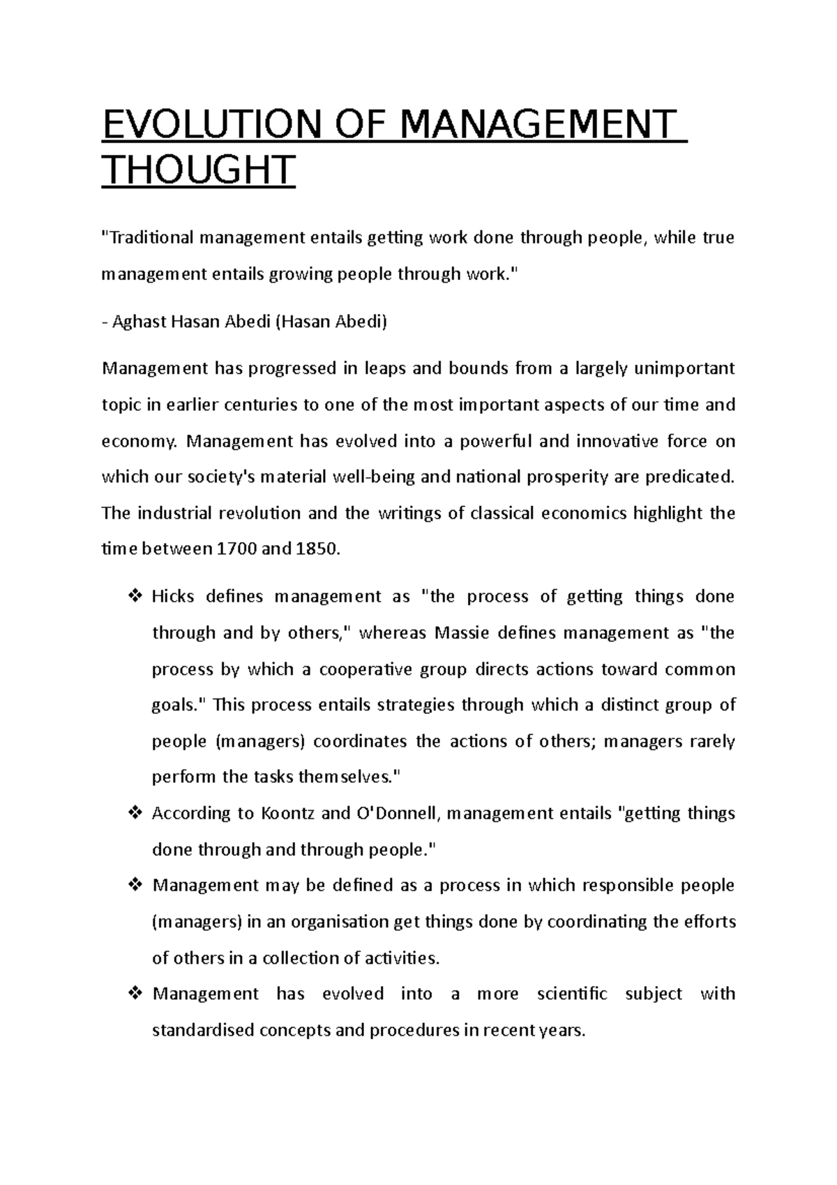 Evolution OF Management Thought - EVOLUTION OF MANAGEMENT THOUGHT ...