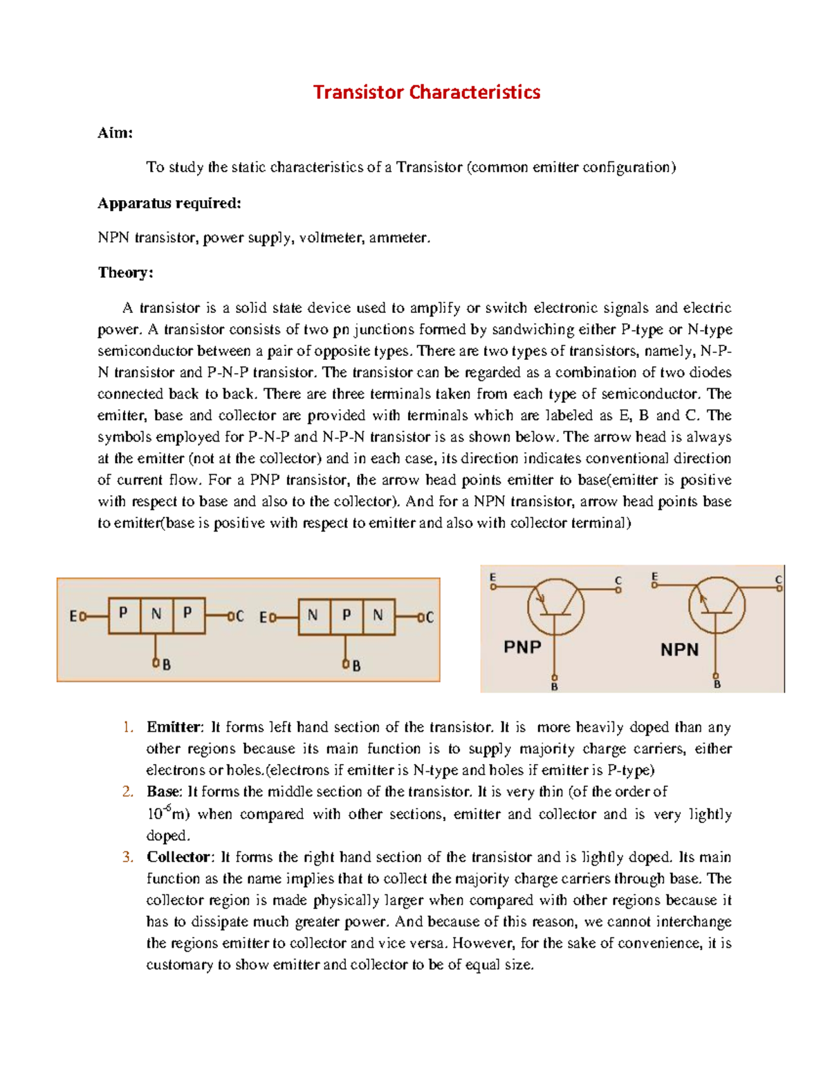 Transistor Characteristics -manual - Transistor Characteristics Aim: To ...
