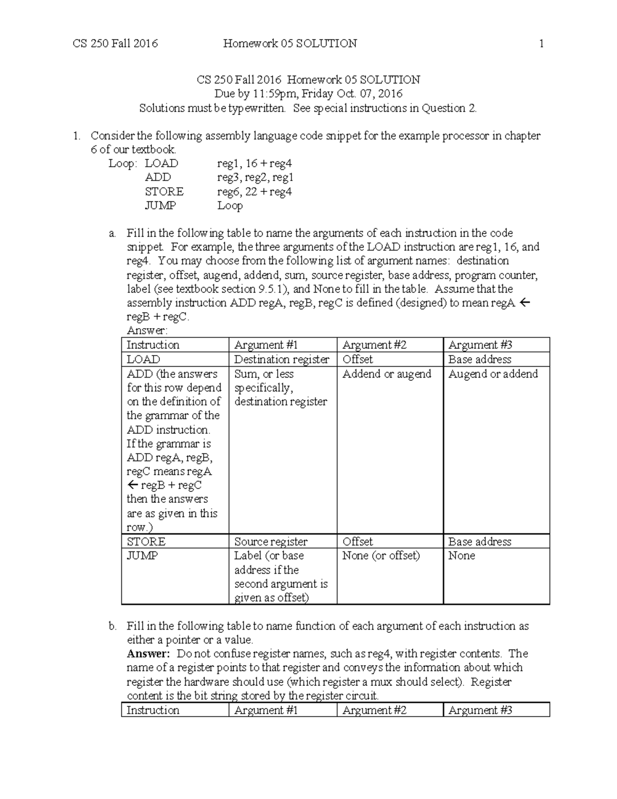 2016 .10.07 Homework 05 Solution - CS 250 Fall 2016 Homework 05 ...