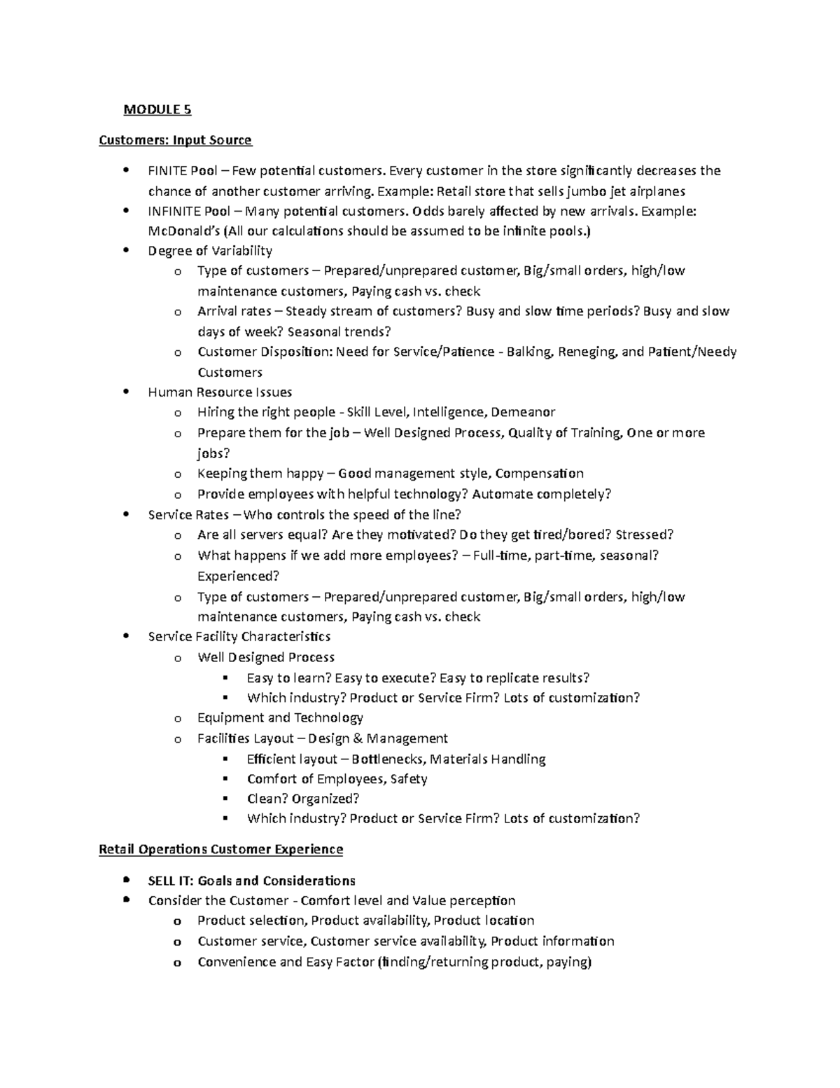 Exam 2 Study Guide - Lecture notes 5-8 - MODULE 5 Customers: Input ...