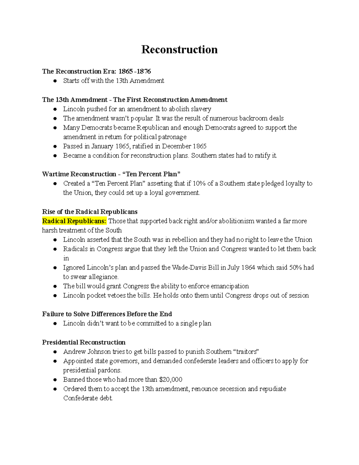 Reconstruction - HIST 1493 - Reconstruction The Reconstruction Era ...