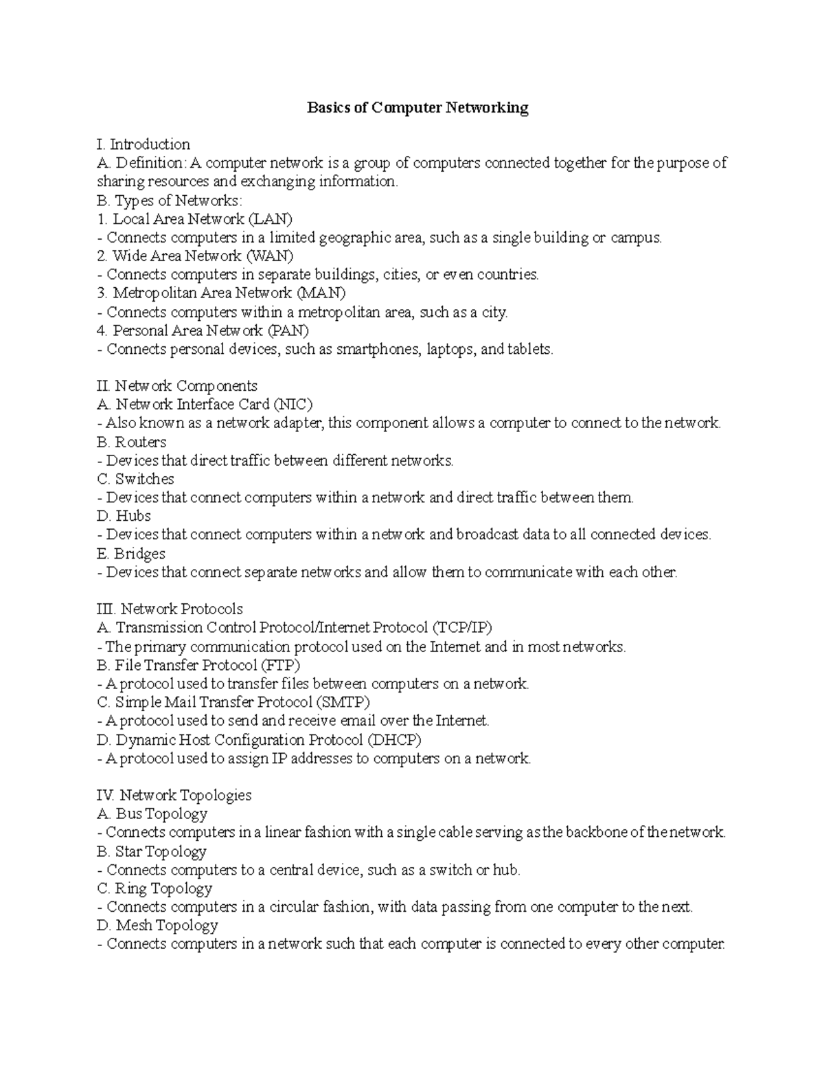 Basics of Computer Networking - Introduction A. Definition: A computer network is a group of ...