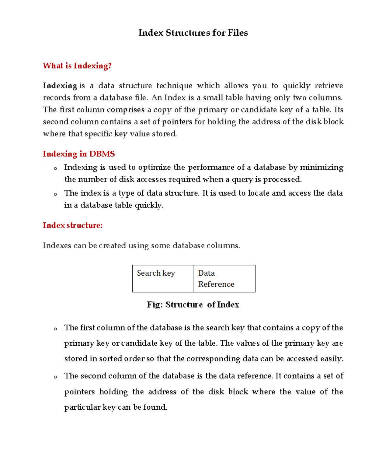 Index Structures for Files - An Index is a small table having only two ...