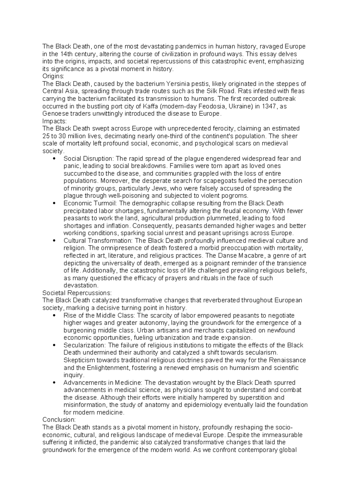 Black death essay - The Black Death, one of the most devastating ...