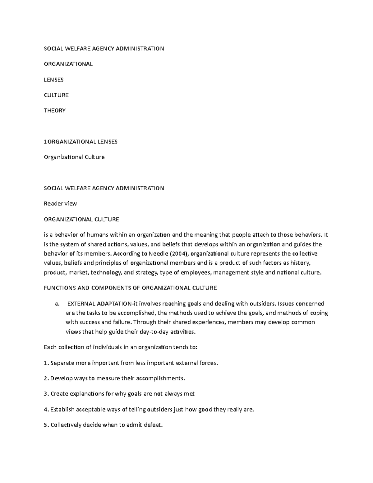 Social WORK Agency Administration - SOCIAL WELFARE AGENCY ...