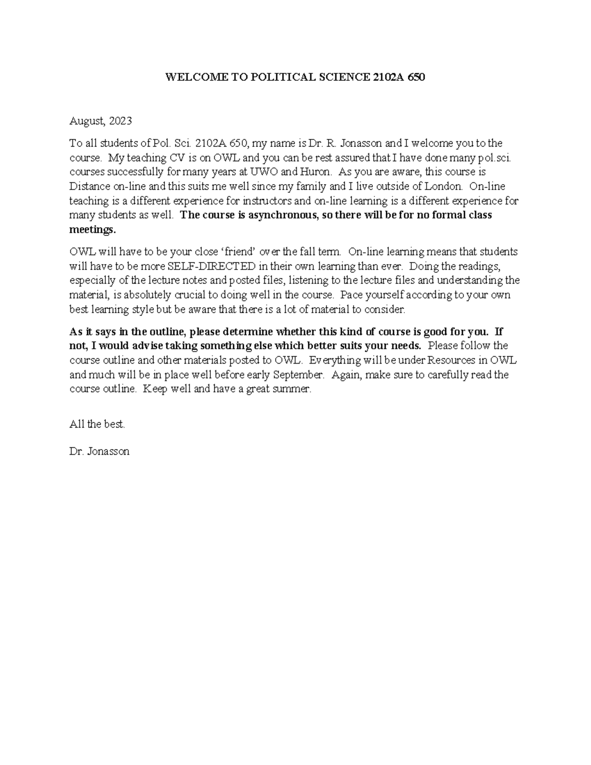 Welcome TO Political Science 2102A 650 2023 - WELCOME TO POLITICAL ...