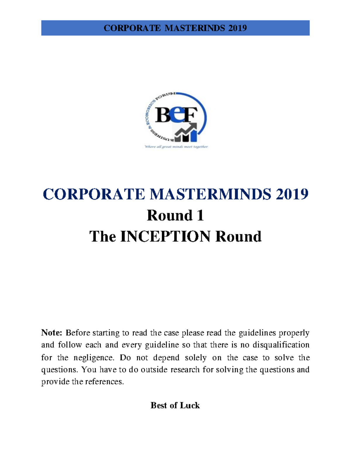 CM19 Case Inception Round Round 1 - CORPORATE MASTERMINDS 2019 Round 1 ...