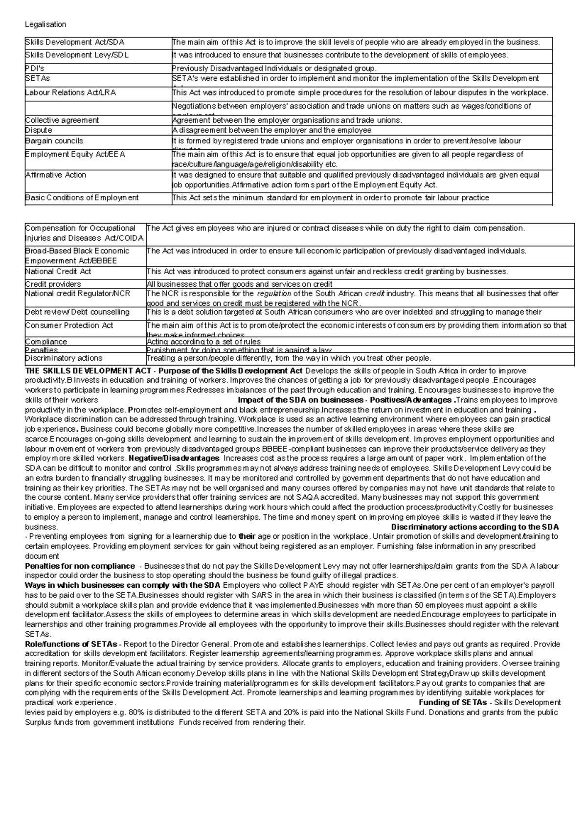 Legalisation - Legalisation Skills Development Act/SDA The main aim of ...
