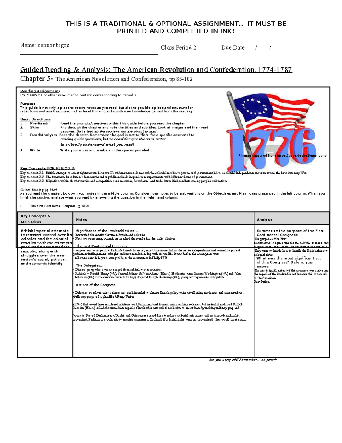 3 Amsco Chapter 05 Reading Guide - THIS IS A TRADITIONAL & OPTIONAL ...
