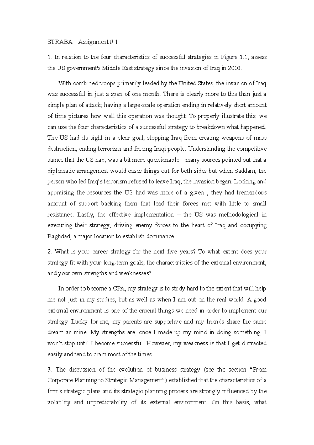 Assignment #1 Concept OF Strategy - STRABA – Assignment # 1 In relation ...