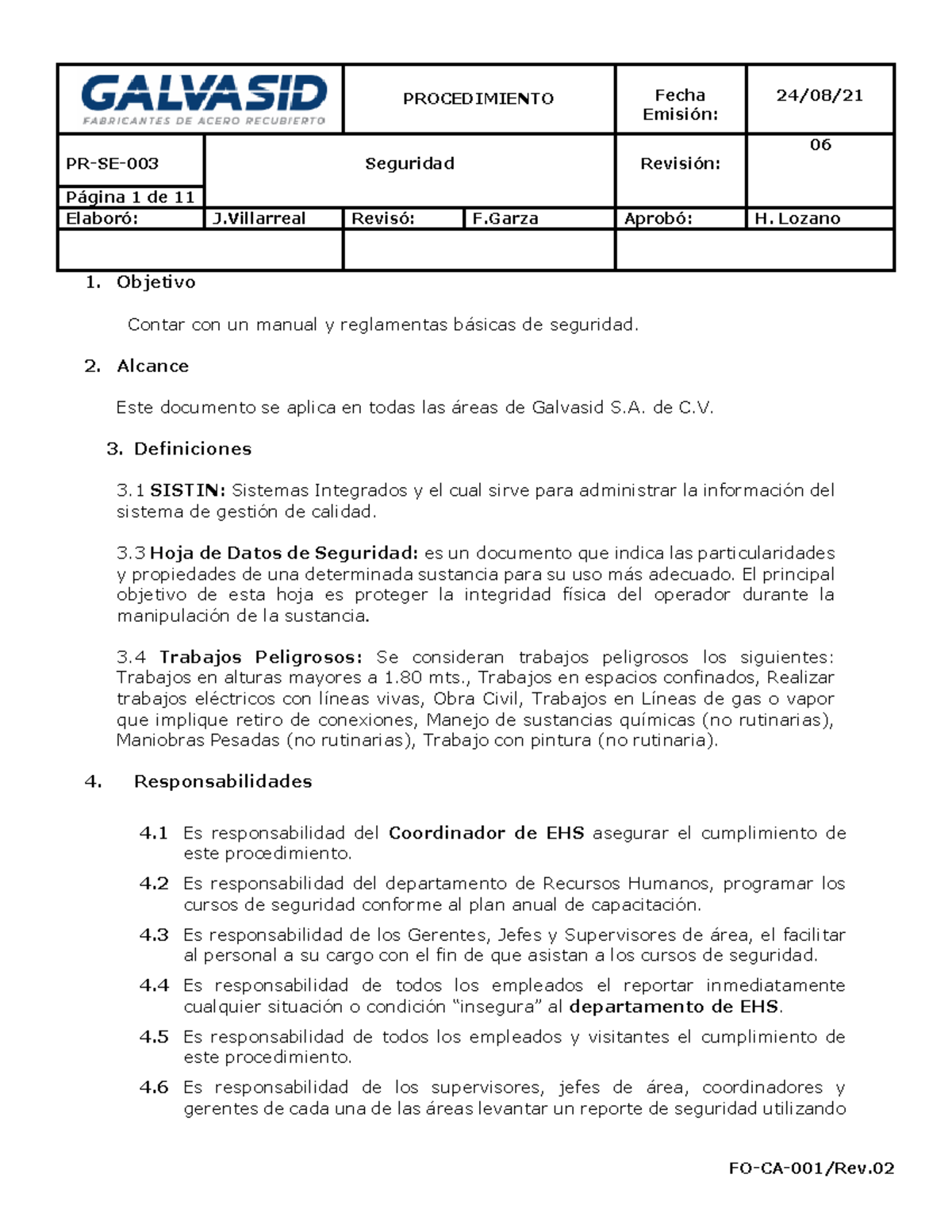 PR-SE-003 REV.06 Procedimiento de Seguridad Industrial - PROCEDIMIENTO ...