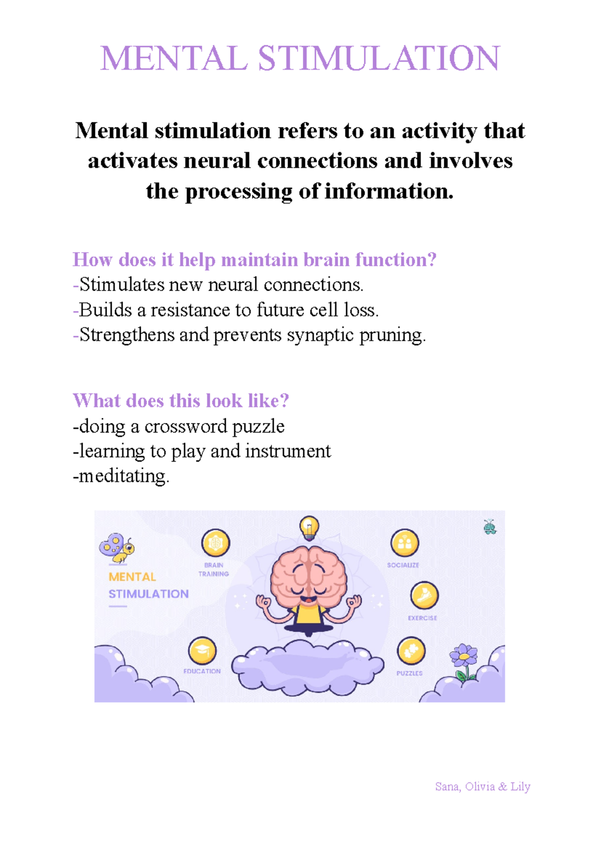 Mental stimulation - MENTAL STIMULATION Mental stimulation refers to an ...