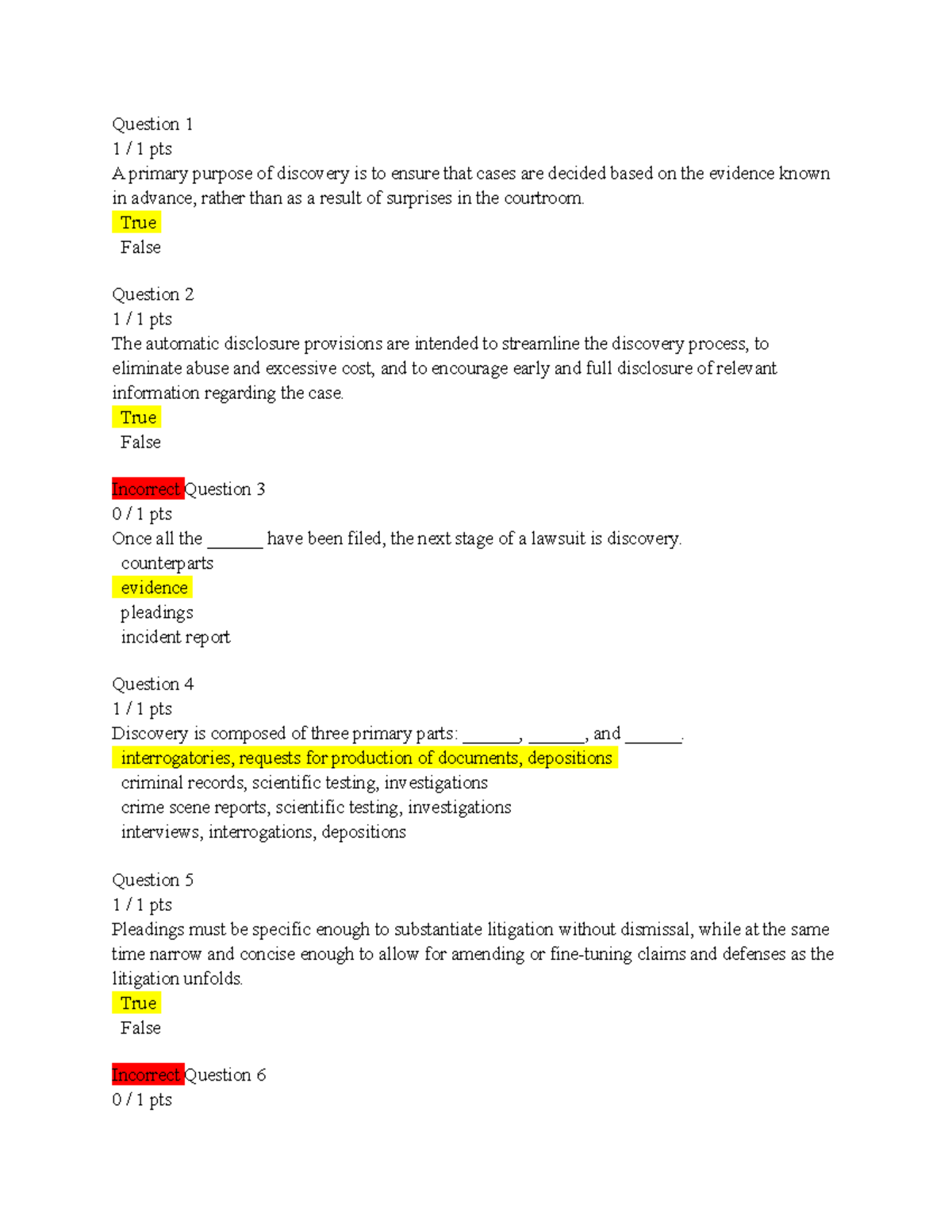 CJUS 369 Quiz 4 Ch 4 Attmept 1 - Question 1 1 / 1 pts A primary purpose ...