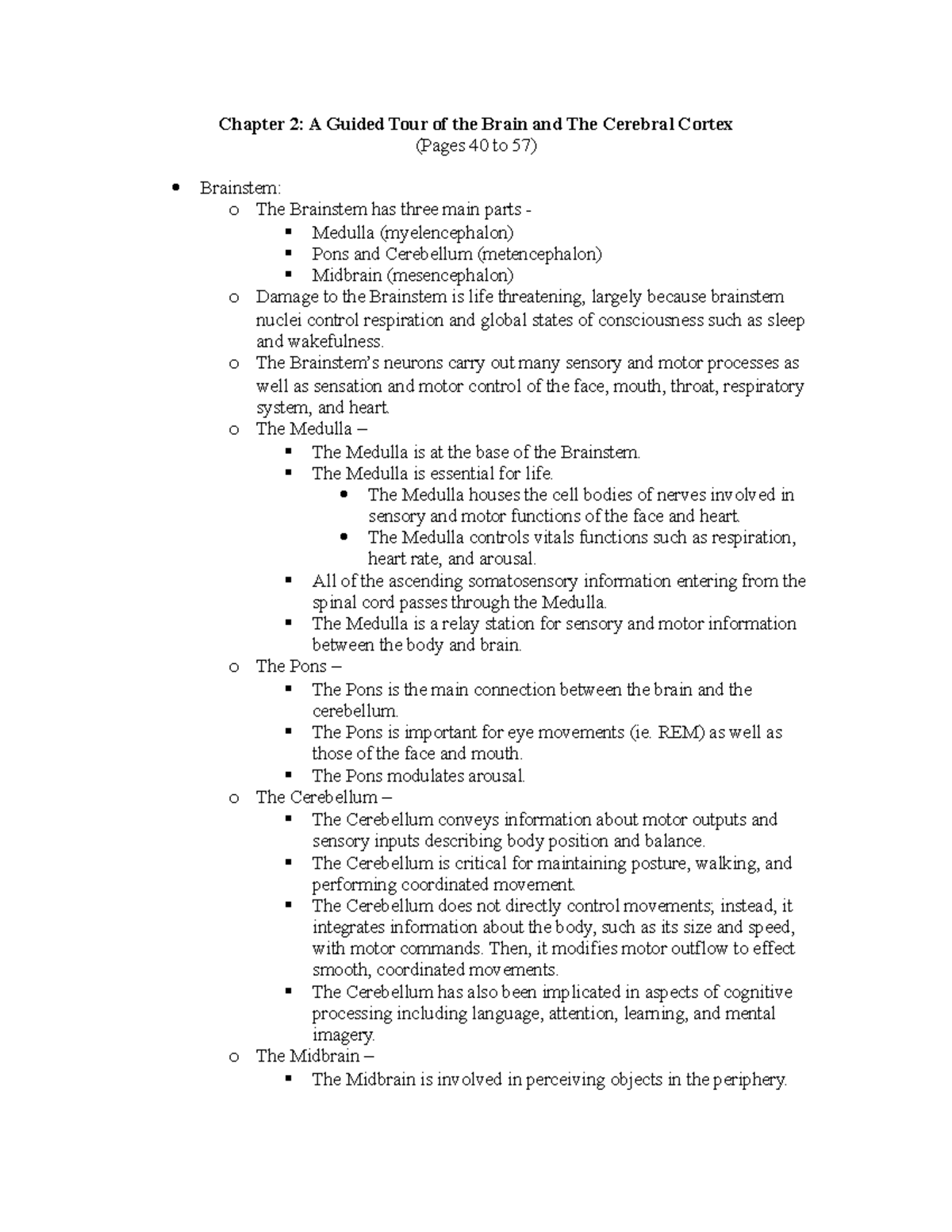 Chapter 2 Brain Structure Notes - Chapter 2: A Guided Tour of the Brain ...