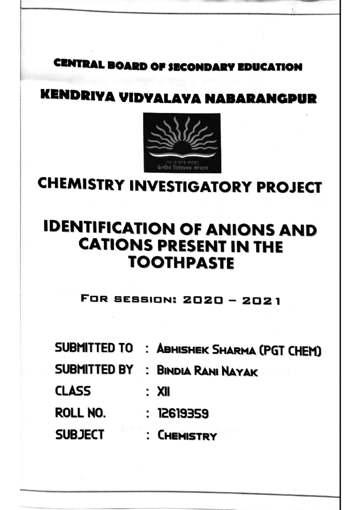 Identification of Anions and Cations Present in the Toothpaste ...