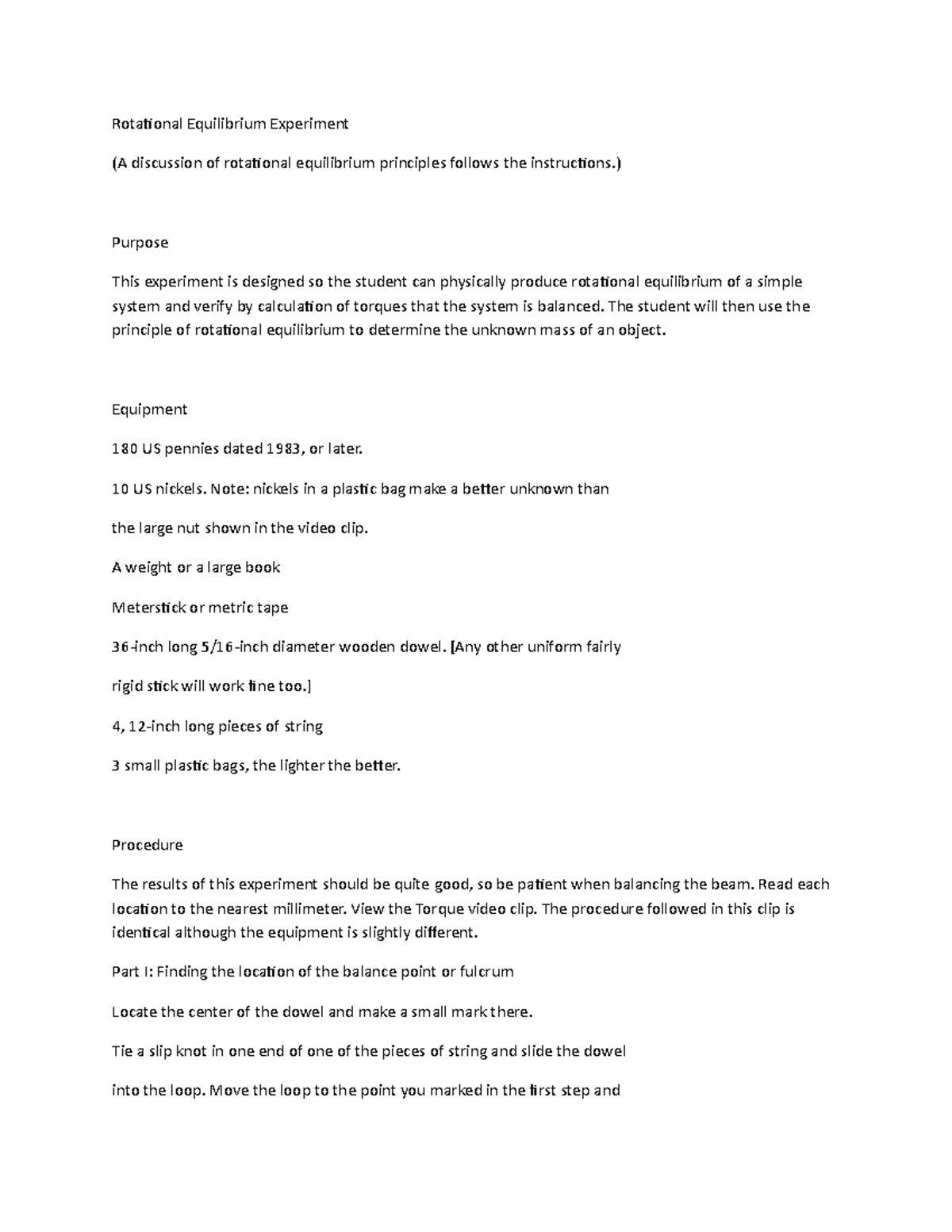 Physics research lab report - Rotational Equilibrium Experiment (A ...