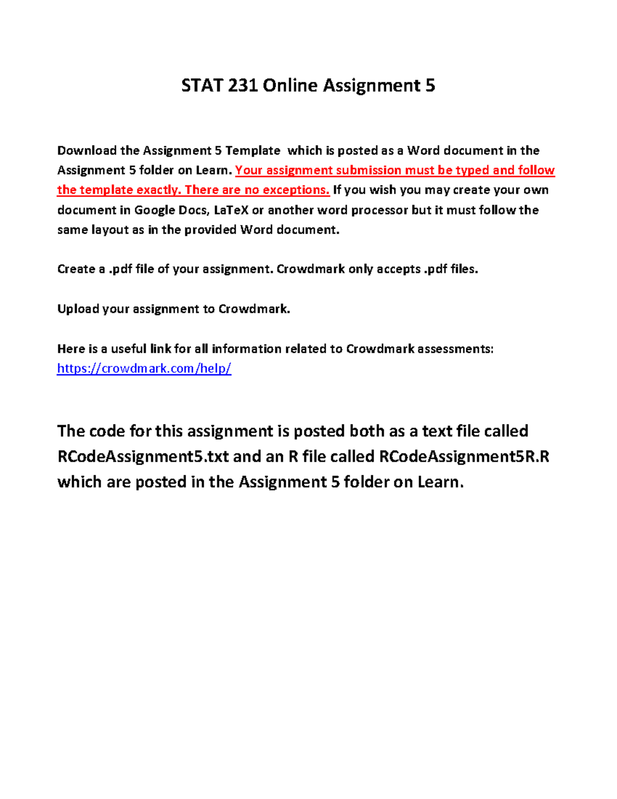 Assignment 5 Fall 2020 - STAT 231 Online Assignment 5 Download the Assignment 5 Template which ...