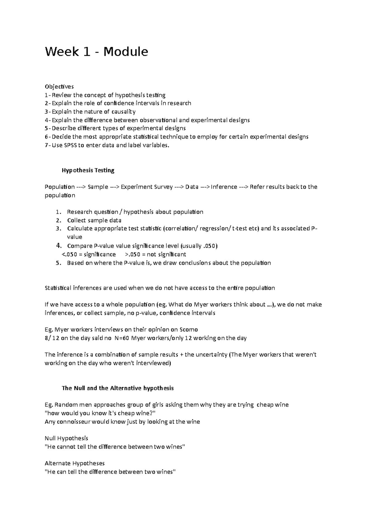STA2000 6 - Module 1 - notes - Week 1 - Module Objectives 1- Review the ...
